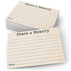 321Done Share a Memory Card (50 Cards) Typewriter Vintage 4" x 6" for Celebration of Life Birthday Anniversary Memorial Funeral Graduation Bridal Shower Game - Made in USA - Rustic Kraft Tan