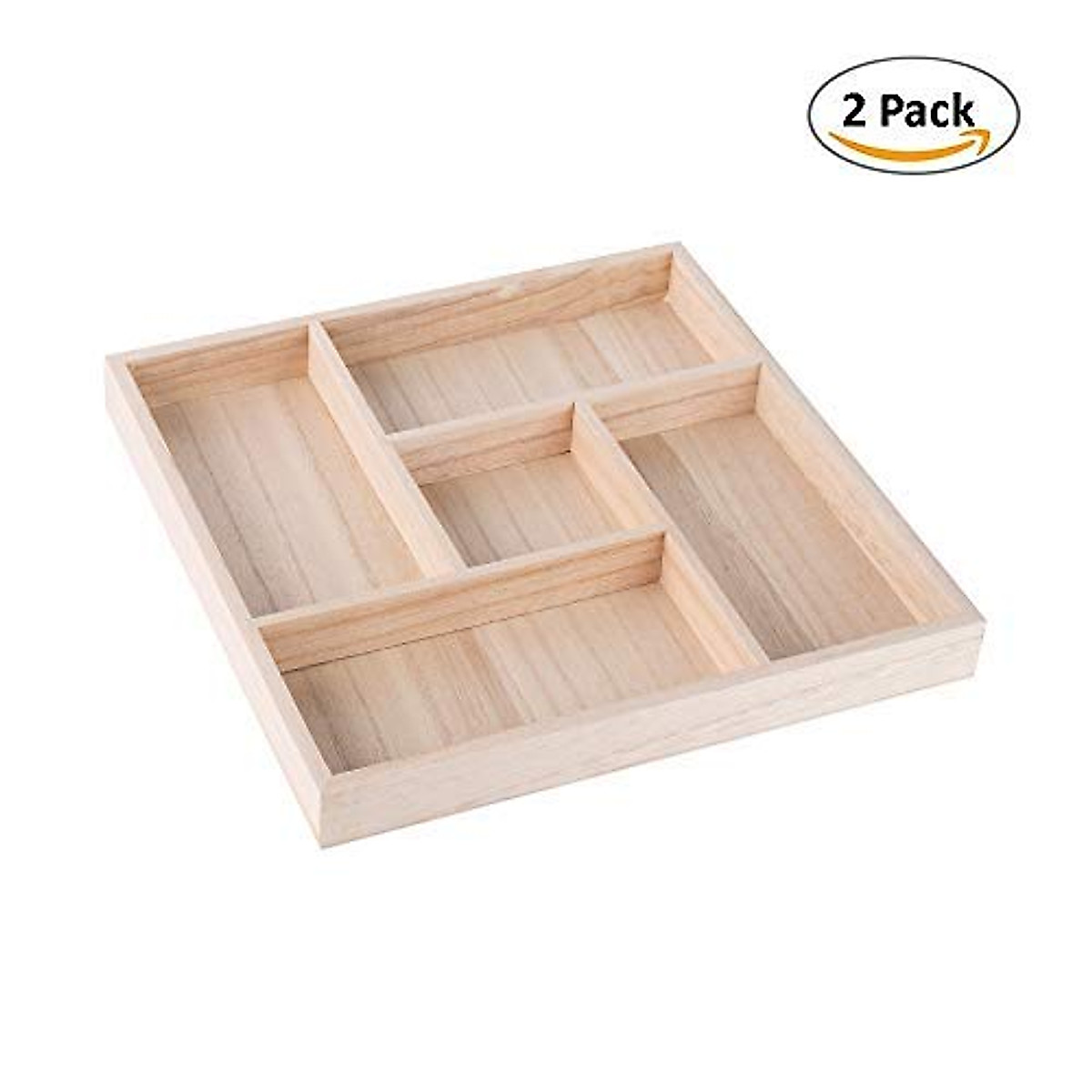 Wooden Tray with 5 Sections – 2 Pack Square Tray Chip and Dip Platter – Divided Serving Tray for Appetizers & Snacks – Veggie Platter - Food Trays for Party Montessori Wooden Trays - 10.5”x10.5”x1.22