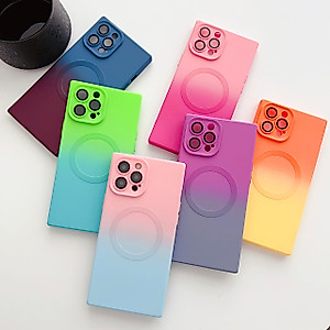 SobLn for Rectangle iPhone 13 Pro Max Case Magnetic Gradient Color Compatible with MagSafe Silicone Slim Anti-Scratch Shockproof with Full Camera Lens Protection for Women Men Phone Case (Pink Red)