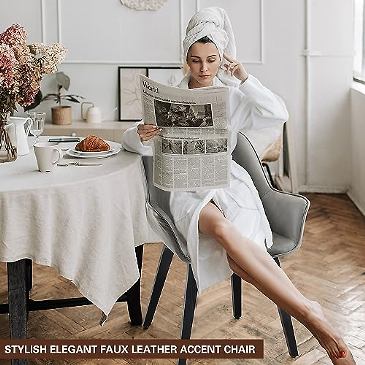 YEEFY Upholstered Dining Chairs Set of 2 & 4 & 6 Faux Leather Accent Chair Living Room Chairs Kitchen & Dining Room Chairs Comfy Reading Chair for Bedroom Mid Century Modern Arm Chair (Gray, 2)