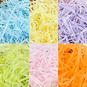 LOMIMOS 120g/4.23oz Easter Colorful Grass Raffia Cut Paper Confetti Shred Filler,for Gift Wrapping DIY Basket Box Filling Party Decoration(6 Colors)