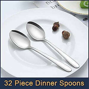 32 Piece Dinner Spoons Set, APEO 8 Inch Spoons, Silverware Spoons Only, Stainless Steel Spoon, Mirror Polished, Table Spoons for Eating, Home, Kitchen, Restaurant, Dishwasher Safe
