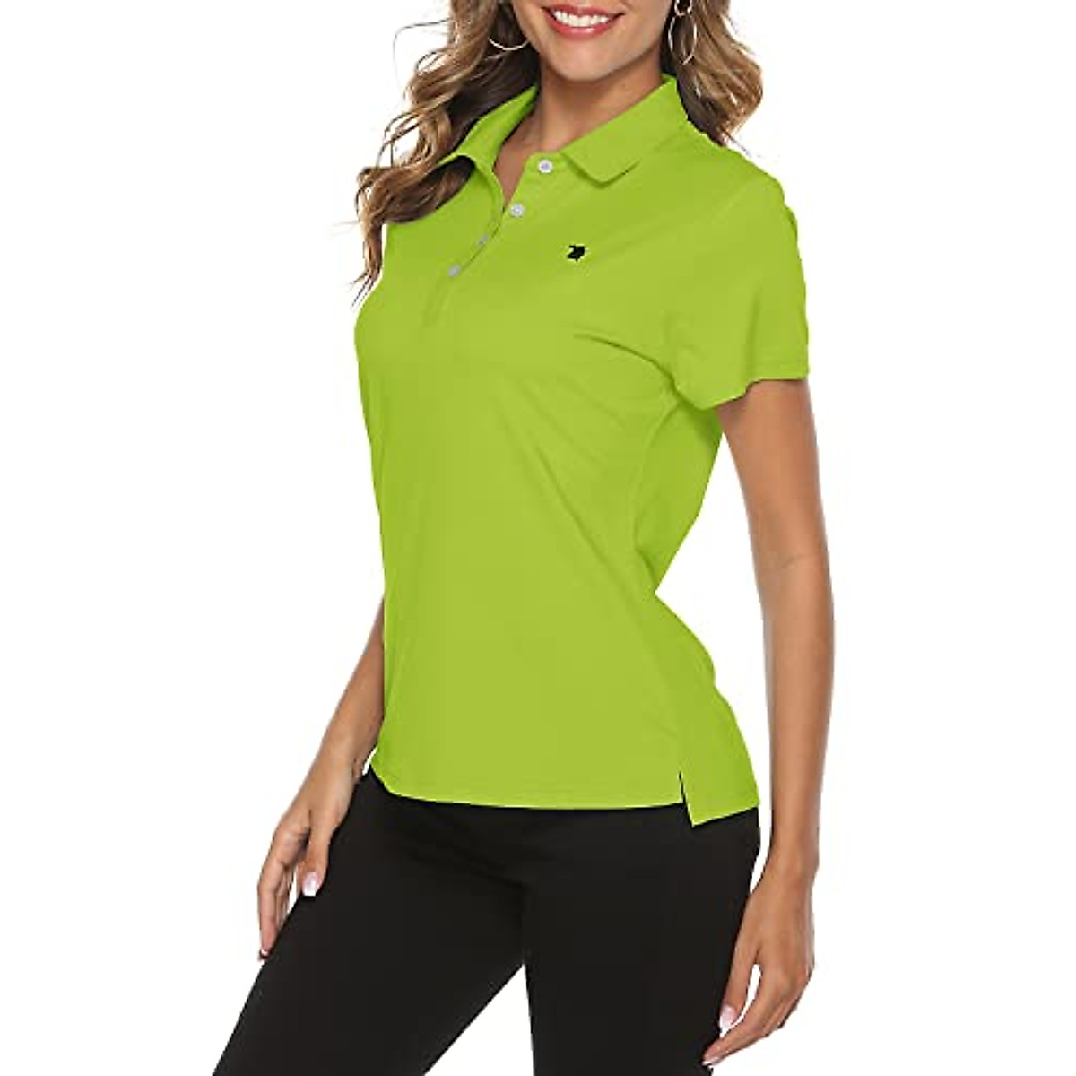 Rdruko Women's Golf Polo T Shirts Lightweight Moisture Wicking Short Sleeve Shirt Quick Dry 4-Button(Green, US S)