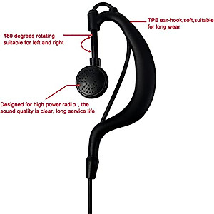 Retevis RT1 Earhook Walkie Talkie Earpiece with Mic 2 Pin, Double Cable, Compatible RT22 H-777 RT21 RT68 RT22S Baofeng UV-5R Arcshell Walkie-Talkie, C-Type 2 Way Radio Earpiece(2 Pack)
