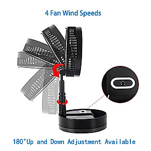 Upgraded Oscillating Fan Height Adjustable Folding and Portable Fan Rechargeable Battery Operated Fan with 4 Speeds Strong Wind for Home Office Travel, Camping, Battery Powered Fan 10800mAh(8.5-33.5h)