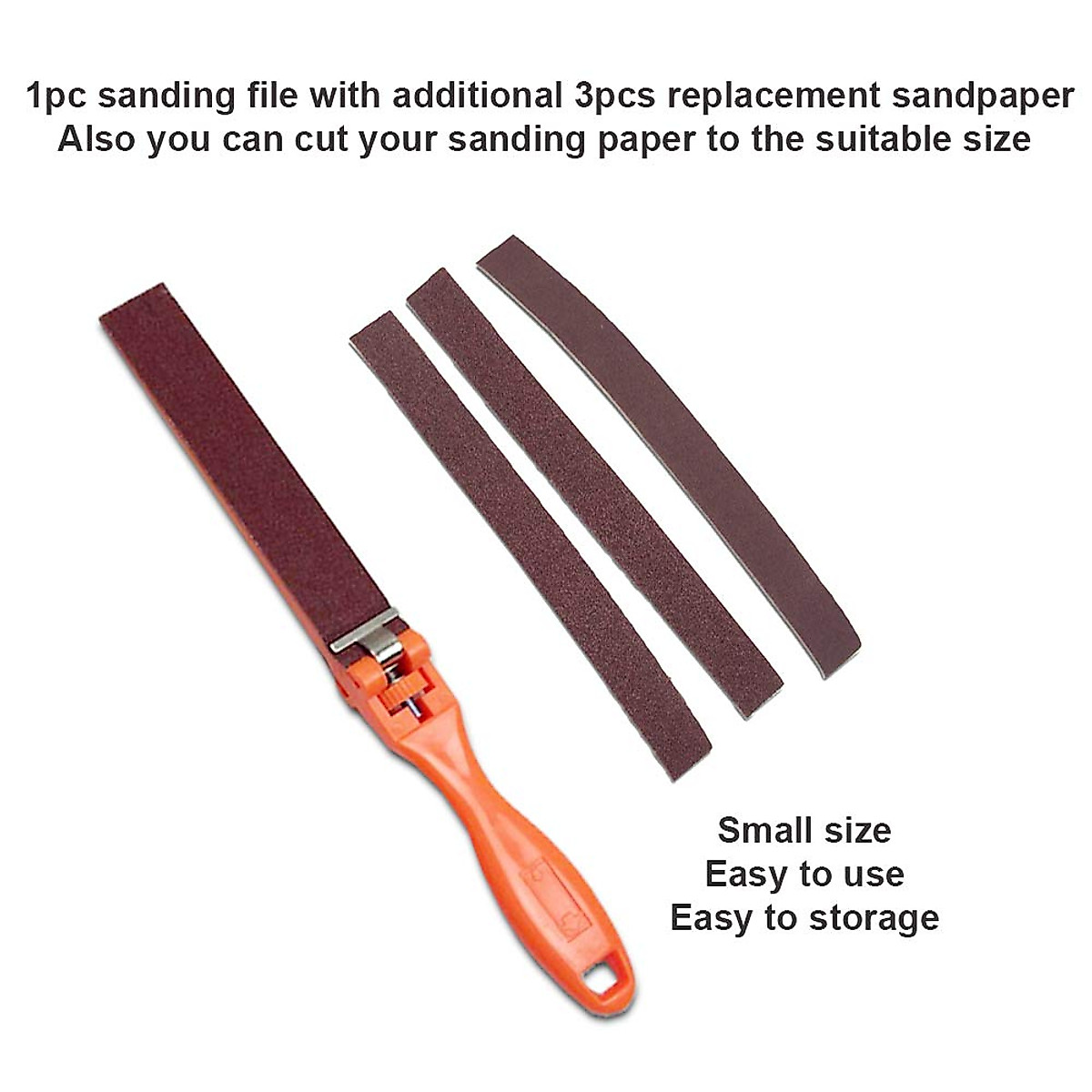OBOLTS Sanding Stick Flat File with 4pcs Replaceable Abrasive Pre-Cut Sanding Paper Strips for Wood - 1pack