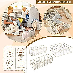 RWET Underwear Drawer Organizer, 6/7/11 Cells Foldable Closet Clothes Dividers Nylon Dresser Compartments Organizers Storage Boxes for Underwear, Panties, Socks, Stockings, Scarves, Ties & Bras