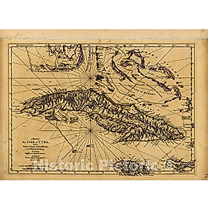 Historic 1768 Wall Map - A General Topography of North America and The West Indies - A Map of The Isle of Cuba with The Bahama Islands, Gulf of Florida, and Windward 44in x 32in