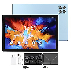 10.1 Inch Android 11 Tablet, 2 in 1 Tablet with Bluetooth Keyboard, Leather Case, 12GB RAM, 256GB ROM, 5G WiFi, 8800mAh Battery, Front 8MP & Rear 20MP Camera (US Plug)