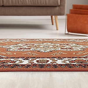 Antep Rugs Alfombras Oriental Traditional 8x10 Non-Skid (Non-Slip) Low Profile Pile Rubber Backing Indoor Area Rugs (Rust Brown, 7'10" x 10')