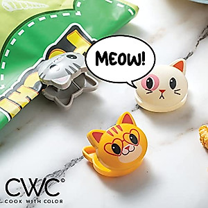 COOK WITH COLOR Cute Bag Clips - 10 Pc. Set of Funny Chip Clips and Snack Clips - Kitchen and Food Bag Clips for Airtight Seal for Food Storage (Cat)