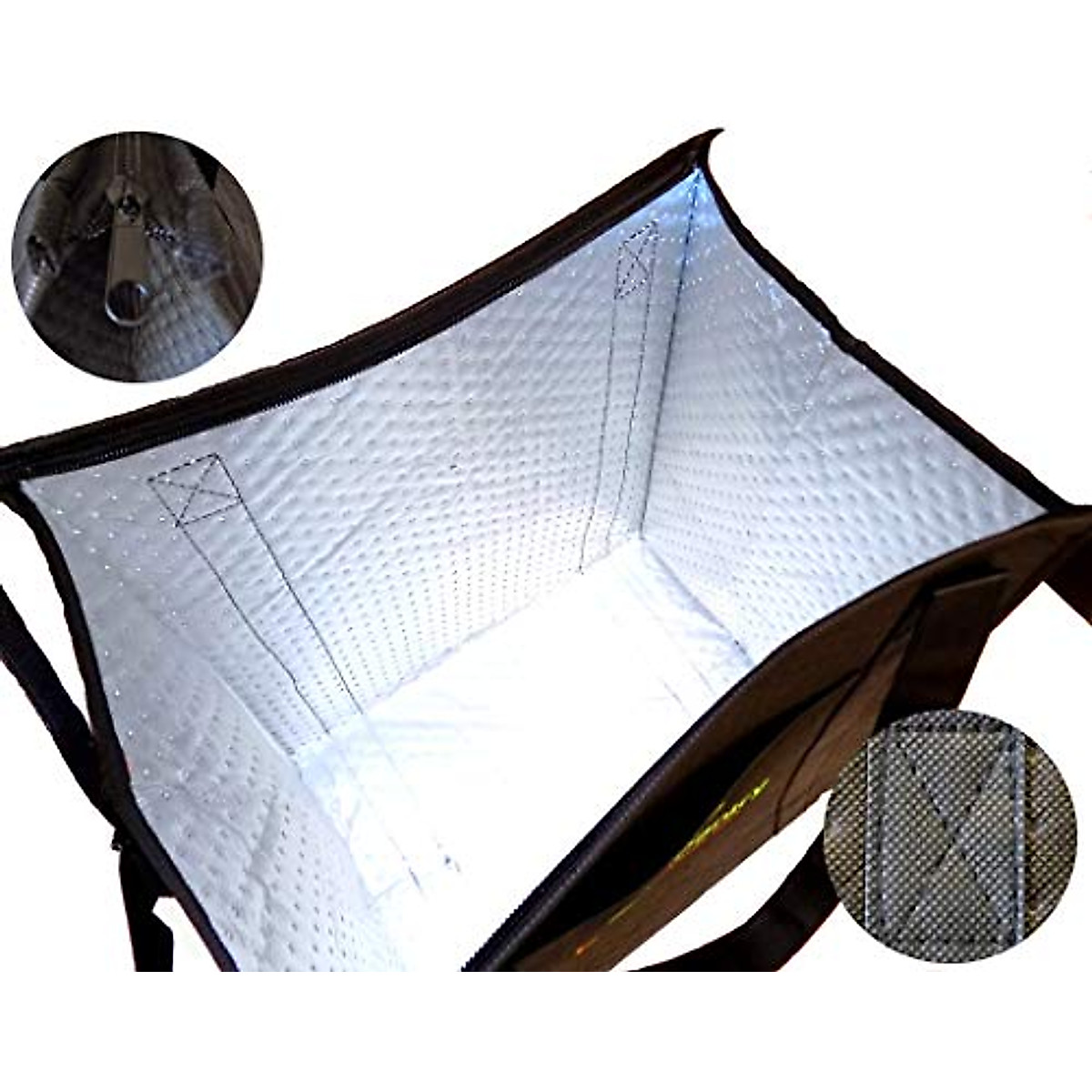 Prized Pantry 2 Pack Insulated Reusable Grocery Bags, X-Large Heavy Duty Cooler Tote Bags, Premium Insulation, Bottom Support, Wrap-Around Handles, Front Pocket, Zipper, No Leak, Keeps Food Hot/Cold