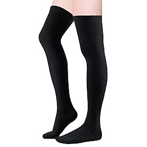 Zando Women Thigh High Socks Non Slip Thigh High Stockings for Women Casual Knee High Stockings Over the Knee Socks Cosplay Thigh Highs Stockings Long Socks Leg Warmers 1 Pair Black One Size