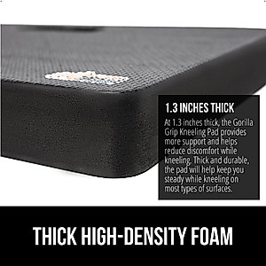 Gorilla Grip Extra Thick Water Resistant Comfortable Kneeling Pad, Provide Support for Knees, Durable Foam Cushion Knee Mat, For Gardening, Yoga, Mechanics, Baby Bath Time, 17.5 x 11 x 1.5, Black