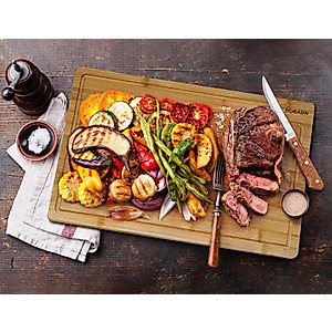 DOBADN Bamboo Cutting Board Set for Kitchen,（Set of 3）Chopping Boards with Juice Groove,Natural Wood Cutting Boards with Stainless Steel Holder,Cutting Board Set for Butcher Block,Cheese,Vegetables