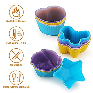 GREENRAIN Reusable Silicone Baking Cups, Muffin Baking Cups, Cup Cake Liners - 6 Shapes Pack of 24
