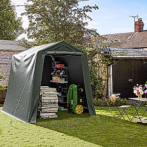 Flamaker Storage Shed 6 x 6 x 7 ft Outdoor Heavy Duty Waterproof Garage Steel Frame Portable Shed with Roll-up Zipper Doors for Motorcycle, Bike, Gardening Tools (Green)