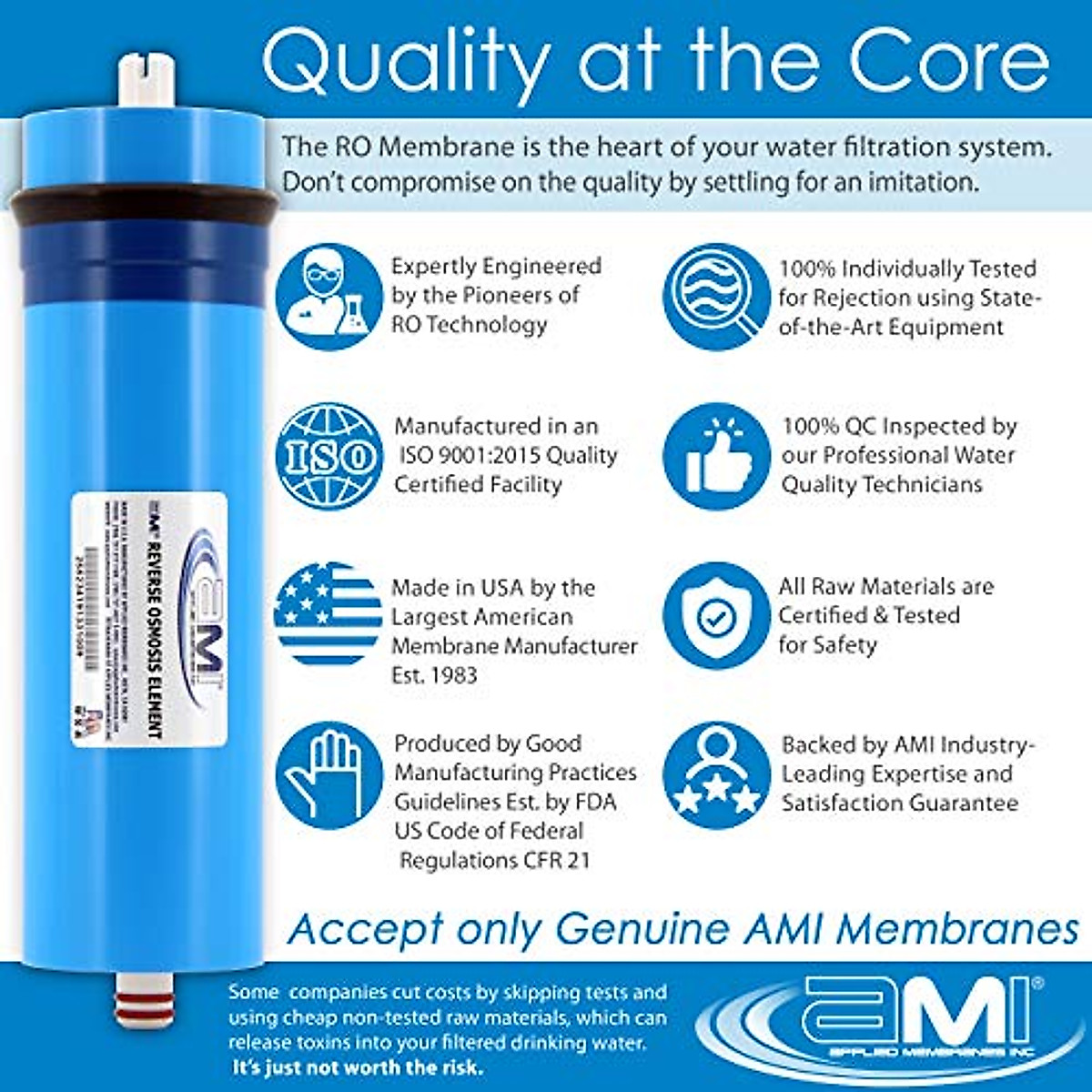 300 GPD Tankless Reverse Osmosis Membrane | Tankless RO Membrane Water Filter Replacement for Reverse Osmosis Water Filtration System | 3" x 12" Universal Compatibility | Made in USA
