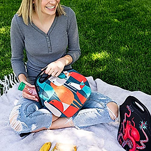Artovida Artists Collective Insulated Neoprene Lunch Bag - Washable Soft Lunch Tote for Work and Picnic - Design by Budi Kwan (Indonesia) Flock of Birds - Classic