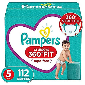 Diapers Size 5, 112 Count - Pampers Pull On Cruisers 360 degree Fit Disposable Baby Diapers with Stretchy Waistband, ONE MONTH SUPPLY (Packaging May Vary)