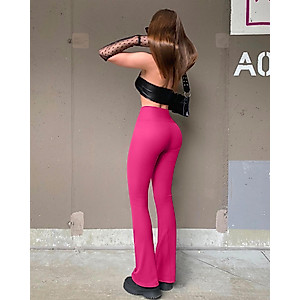 OQQ Women's 2 Piece Yoga Pants Ribbed Seamless Workout High Waist Bell Bottoms Flare Leggings Black Rose3