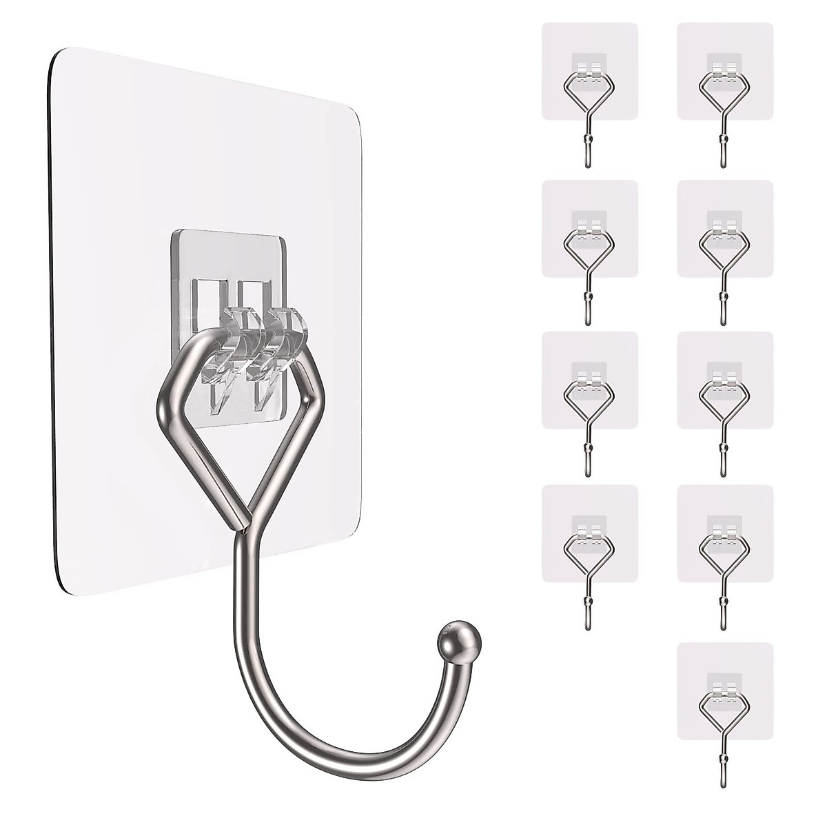 Homstan Large Adhesive Hooks 44Ib(Max), Wall Hooks Self-Adhesive Traceless Clear and Removable, Waterproof and Rustproof Hooks for Hanging for Home Bathroom Kitchen Office and Outdoor, 10-Pack