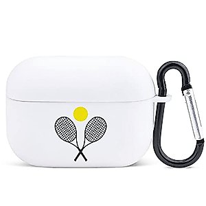 Tennis Racket Ball Print Apple Airpod Pro AirPods Case Protective Silicone Charging Cover with Keychain for Men Women