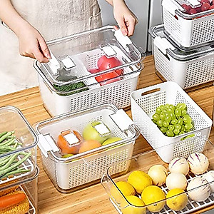 LUXEAR Vegetable Containers for Fridge Produce Saver Container Fruit Storage Organizer 3 Pack BPA-Free Fridge Organize Containerswith Lid & Colander for Salad Lettuce Berry Storage Stay Fresh