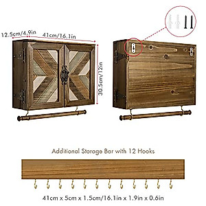 Sunix Wooden Jewelry Organizer Wall Mounted Rustic Jewelry Holder with Wooden Barn Door for Necklaces Earrings Bracelets Ring, and Removable Bracelet Rod with Hooks Organizer for Hanging Jewelry