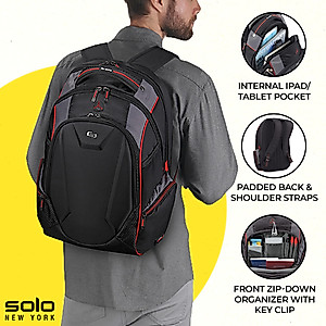 Solo New York Launch 17.3-Inch Laptop Backpack with Hardshell Front Pocket, Black