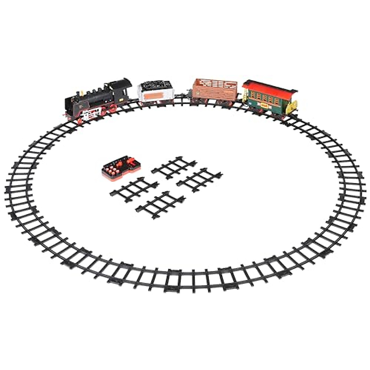 Amazon Basics Remote Control Steam Engine Hobby Train Set with Tender and Gondola and Caboose Smoking, working light and realistic sounds Age 3 or up Perfect for Kids, Multicolor