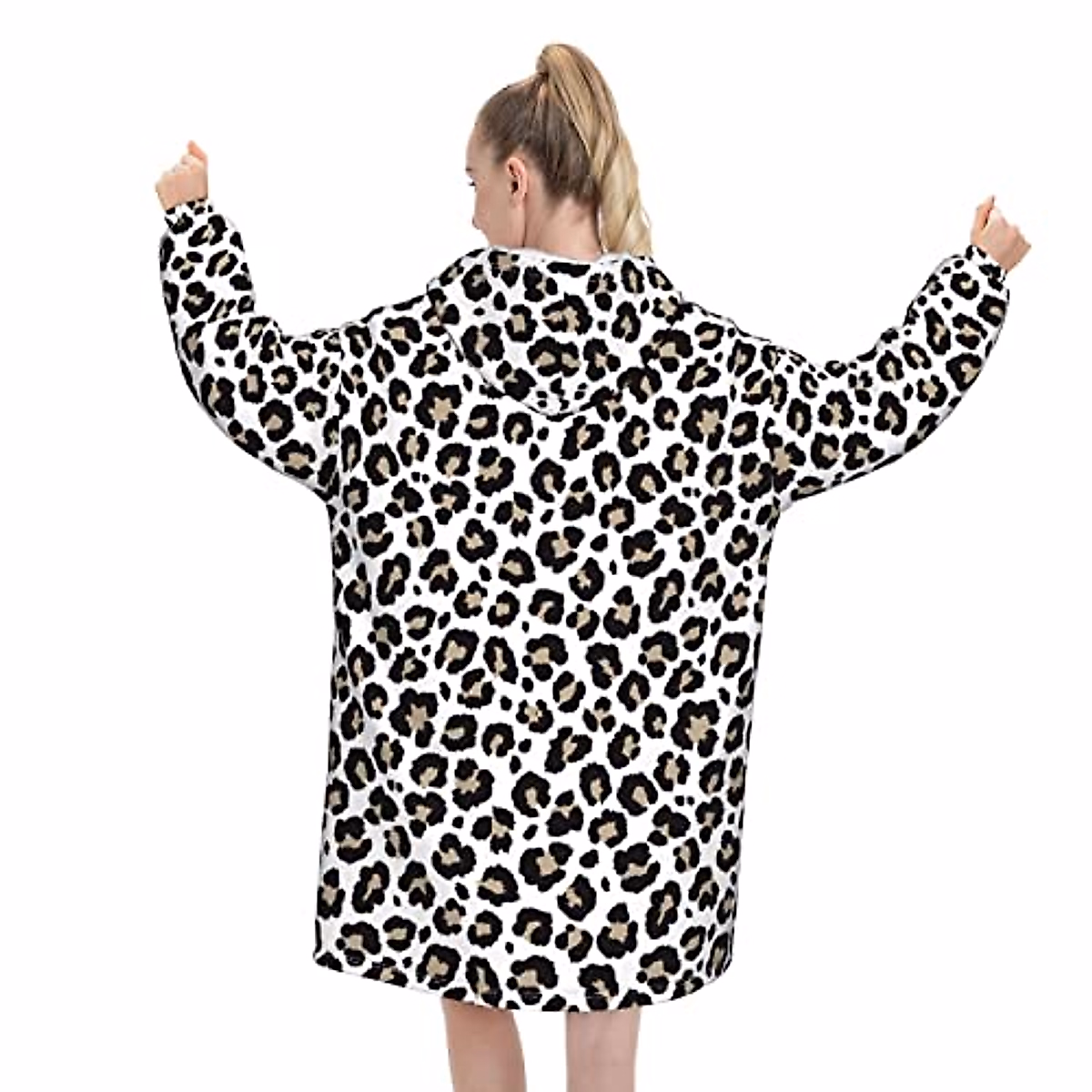 Cheetah Leopard Print Oversized Blanket Hoodie Sweatshirt Wearable Blanket Adult Teens Blanket Hoodie Giant Hood Pockets Super Soft Warm Comfy Plush Hoodie Blankets Hoodies For Women Men Kids