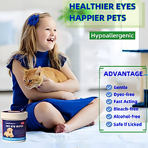 TrendyMate Pet Eye Wipes for Dogs & Cats - Gently Remove Tear Stain, Eye Debris, Discharge, Mucus Secretions - Aloe & Chamomile Pet Cleaning Grooming Deodorizing Wipes for Eyes, Wrinkle, 100Count