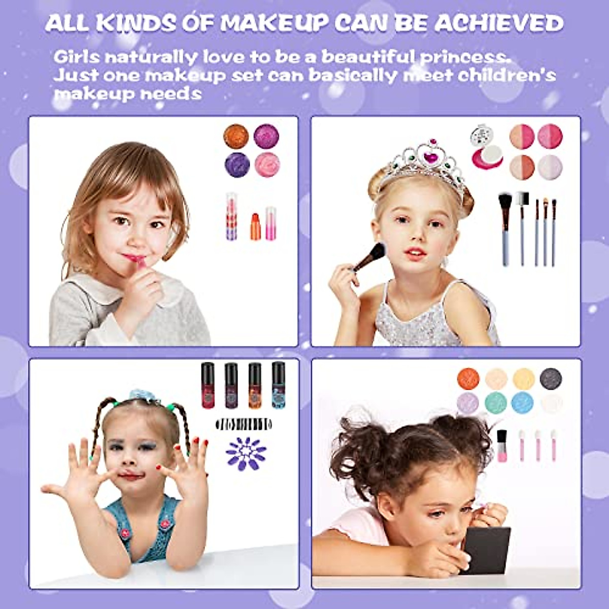 Mathea Kids Makeup Kit for Girls, Washable Non-Toxic Play Makeup, Real Makeup Girl Toys, Makeup Set for Girls, Easy to Storage and Portable, Birthday Toys Gift for 3 4 5 6 7 8 9 10 11 12 Years Old Kid
