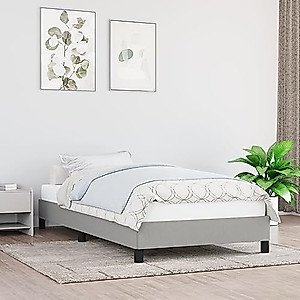 vidaXL Bed Frame, Upholstered Platform Bed, Single Bed Base with Wooden Slats Support for Bedroom, Light Gray 39.4"x74.8" Twin Fabric