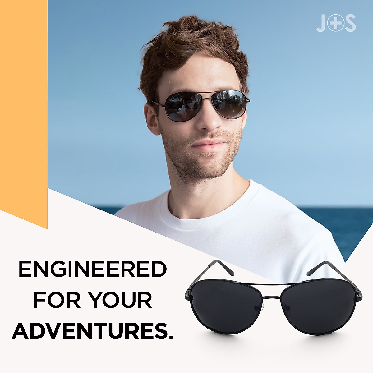 J+S Premium Military Style Classic Aviator Sunglasses, Polarized, 100% UV protection for Men Women (Large Frame - Silver Frame/Blue Mirror Lens