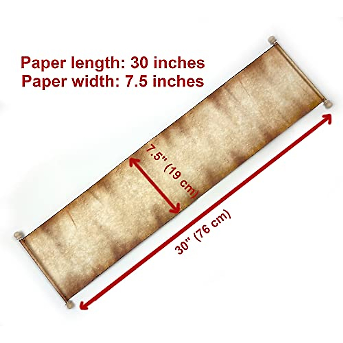 Arte of the Booke Blank Paper Scroll on Wood Rods, 7.5 x 30 Inches - Handmade in the USA