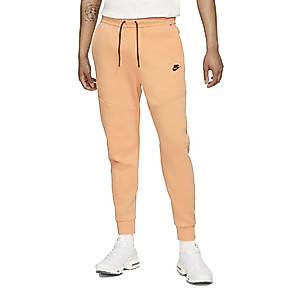 Nike Sportswear Men's Washed Tech Fleece Joggers Pants (Orange Frost/Black, Small)