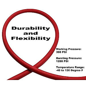 YOTOO Rubber Lead-in Air Hose 3/8-Inch by 10-Feet 300 PSI Heavy Duty, Kink Resistant, All-Weather Flexibility with 1/4-Inch Brass Male Fittings, Bend Restrictors, Red