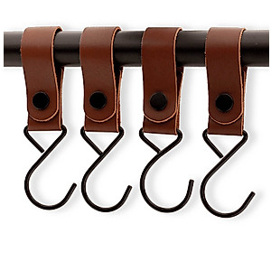 Brute Strength - Leather Straps with Hooks - Cognac - 2X - Full Grain Leather - Mommy Hook - Stroller Clip - Bag Hook - Leather Hooks - Leather s Hooks - Black s Hooks - Similar to S-Hooks