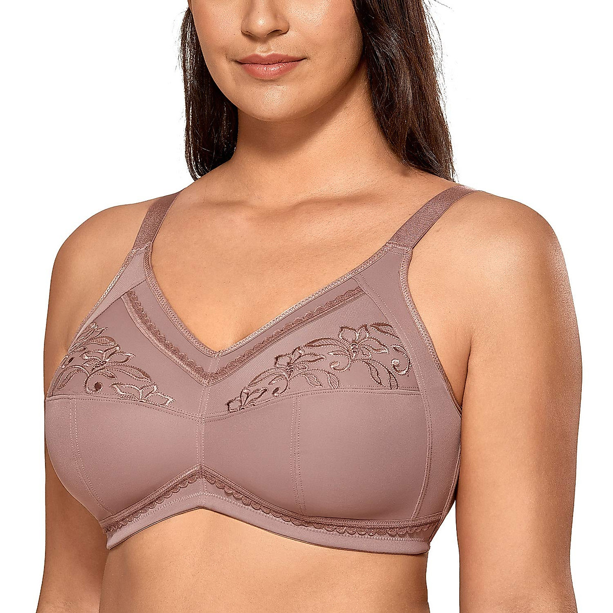 DELIMIRA Women's Mastectomy Pockets Wireless Post-Surgery Plus Size cotton Sleep bralette Bra Mochaccino 38DD