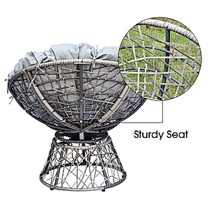 MCombo Patio Wicker Papasan Swivel Chair Sectional Set with Cushion and Frame Base Rattan Comfy Outdoor Loveseat Gray Outdoor Indoor,Dorm,Living Room for 2 Person 6081-PC03-EY