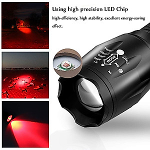 GaiGaiMall Tactical Red LED Flashlight Single Mode Hunting Handheld Flashlight with Zoomable and Waterproof for Astronomy Night Observation etc.