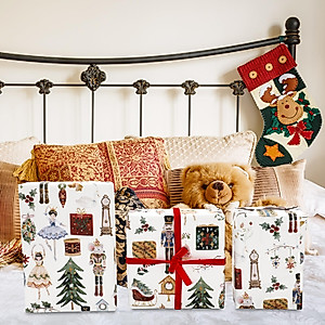 JarThenaAMCS Christmas Wrapping Paper -Mini Roll- 17 Inch x 32.8Ft Nutcracker Gift Wrap Paper Xmas Cartoon Art Paper for Wedding Birthday Bridal Shower