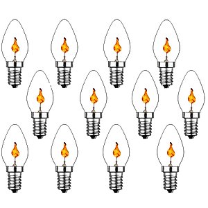 Flickering Flame Light Bulbs C7 Flame Shaped E12 Candelabra Base Flicker Chandelier Flame Effect Replacement Bulb Christmas Candle Lights Decorative Night Light for Halloween Party Christmas, 12 Pack