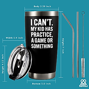 I Can’t My Kid Has Practice A Game or Something Sports Mom Dad Gifts from Son Daughter Gamer Vacuum Insulated Tumbler Travel Mug with Lid and Straw 20 oz Black