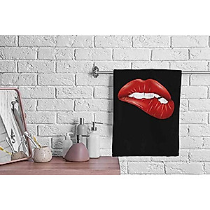 oFloral Hand Towels Cotton Washcloths Sexy Red Lip On Black Background Soft Comfortable,Super-Absorbent Soft Towels for Bathroom Beach Kitchen Spa Gym Yoga Face Towel 15X30 Inch