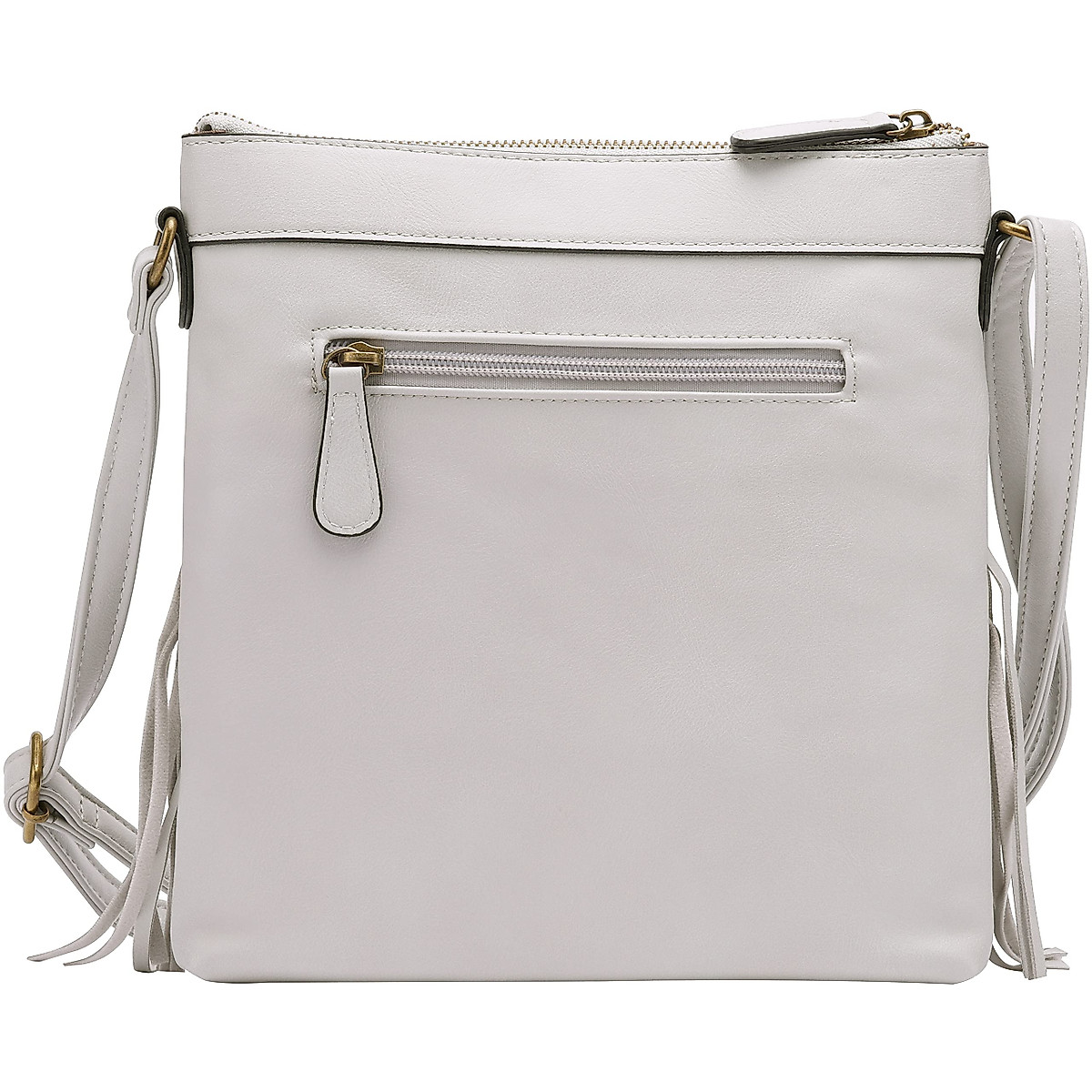 B BRENTANO Vegan Fringed Crossbody Bag with Studs (Light Gray)