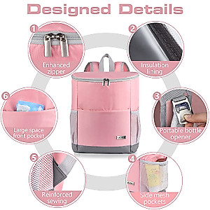 Insulated Outdoor - Leak Proof Backpack Cooler 30 Cans, Waterproof Lightweight Cooler Bag for 12h Hot/Cold Retention - Portable Soft Cooler for Travel, Camping, Beach, Lunch-Pink