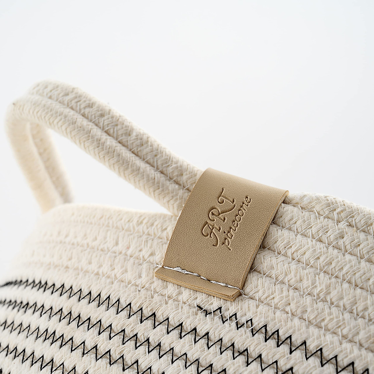 ART pinecone cotton rope basket oval woven storage basket, Cute Dog Toy Basket Cotton Basket Baby Nursery Hamper Shelf Decorative Bin,15"L x 10"W x 9"H (cute Panda, Black & White)